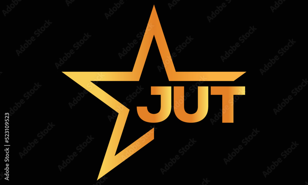 JUT golden luxury star icon three letter logo design vector template ...
