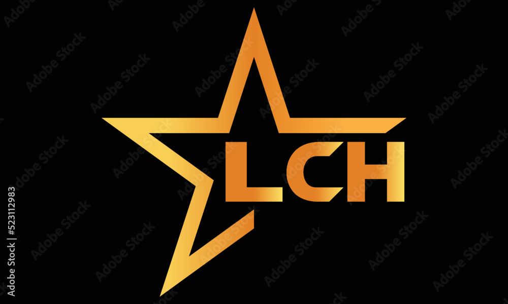 LCH golden luxury star icon three letter logo design vector template ...