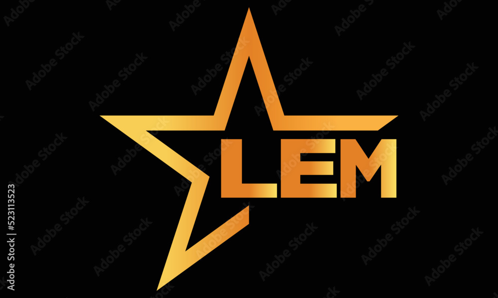 LEM golden luxury star icon three letter logo design vector template ...