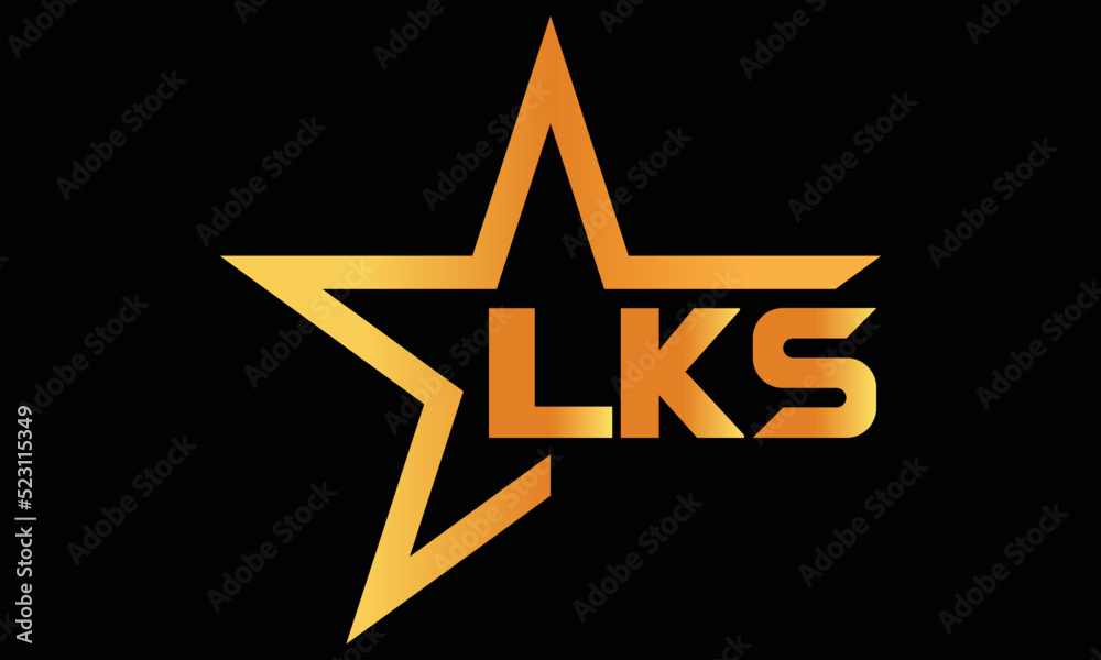 LKS golden luxury star icon three letter logo design vector template ...