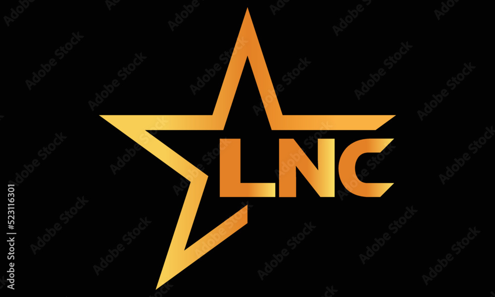 LNC golden luxury star icon three letter logo design vector template ...
