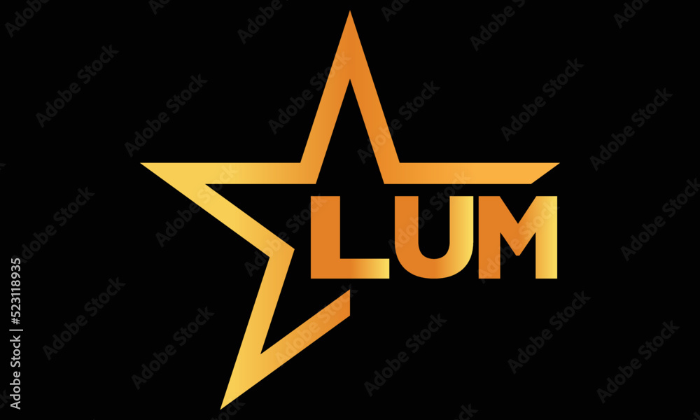 LUM golden luxury star icon three letter logo design vector template ...