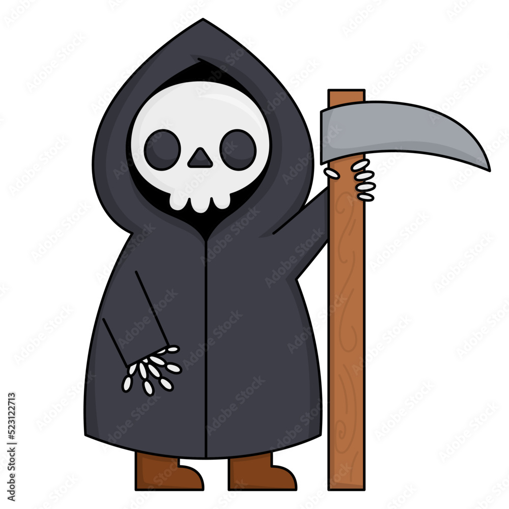 Vector kawaii death with a scythe. Cute Halloween character for kids ...
