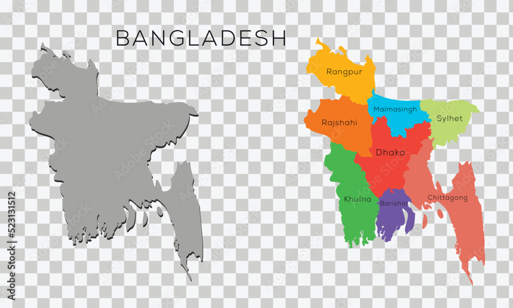 Blank map of Bangladesh . Division of Bangladesh map. High detailed ...
