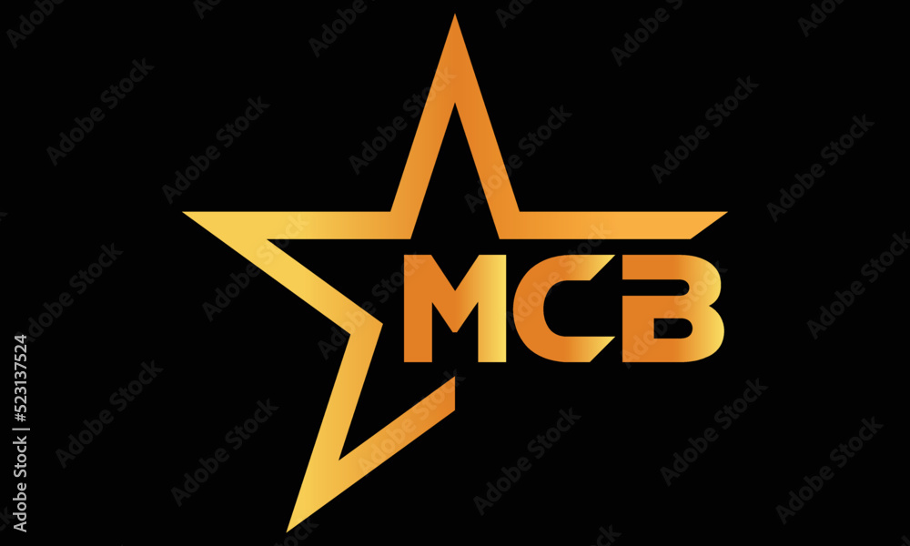 MCB golden luxury star icon three letter logo design vector template ...
