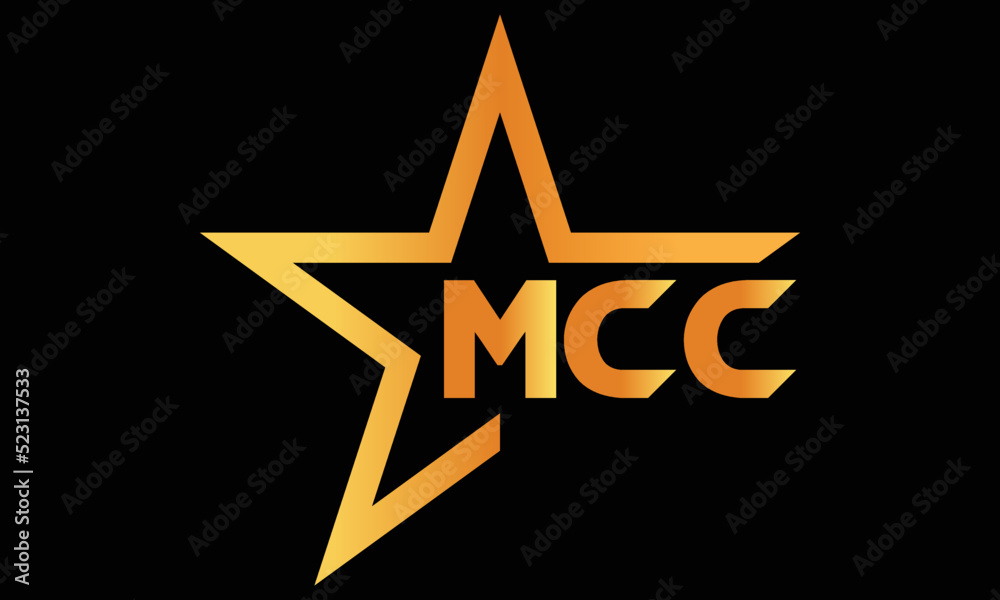 MCC golden luxury star icon three letter logo design vector template ...