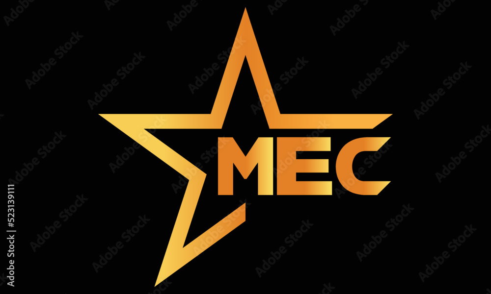 MEC golden luxury star icon three letter logo design vector template ...