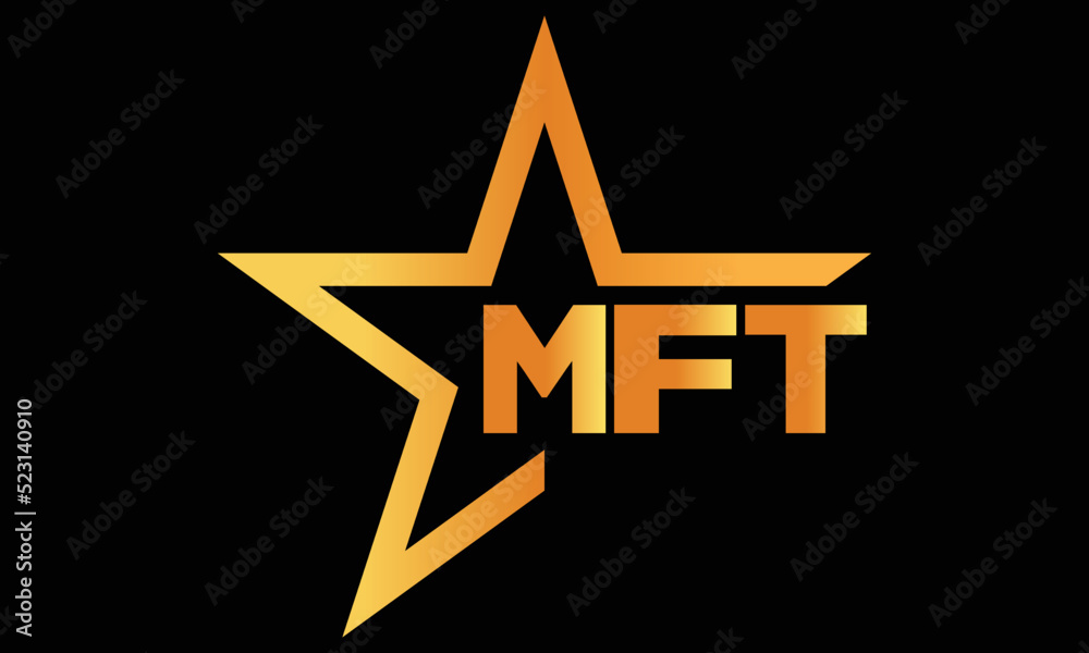MFT golden luxury star icon three letter logo design vector template ...