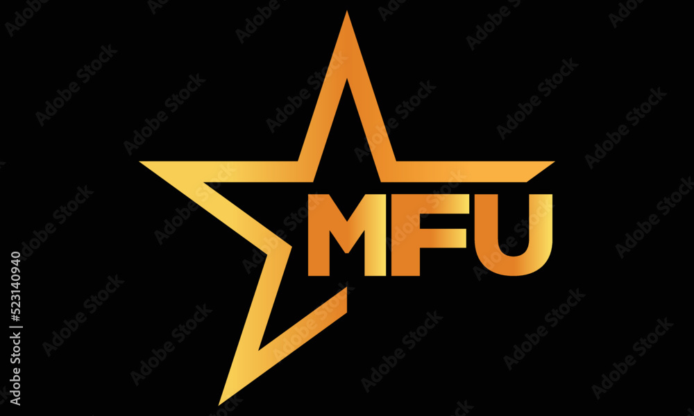 MFU golden luxury star icon three letter logo design vector template ...