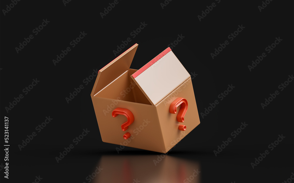 box with question mark sign on dark background 3d render concept for ...
