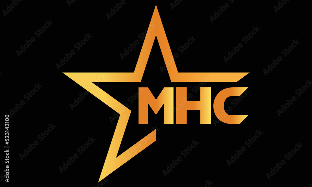 MHC golden luxury star icon three letter logo design vector template ...