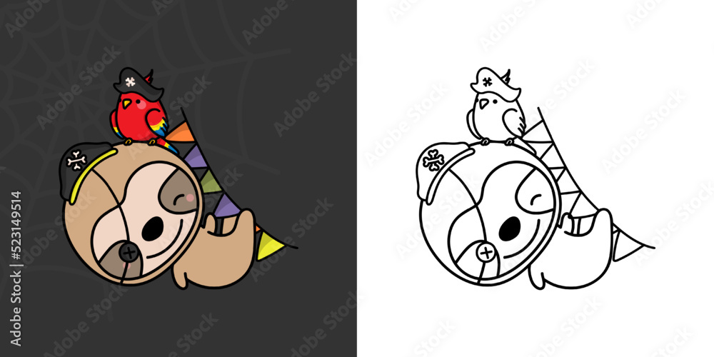 Halloween Sloth Clipart Multicolored and Black and White. Beautiful ...