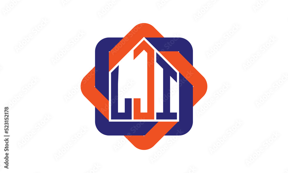 Vetor do Stock: LJI three letter real estate logo with home icon logo ...