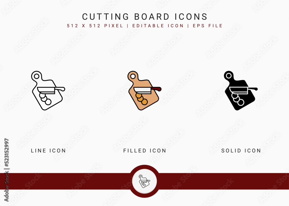 Vecteur Stock Cutting board icons set vector illustration with solid ...
