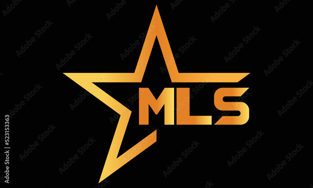 MLS golden luxury star icon three letter logo design vector template ...