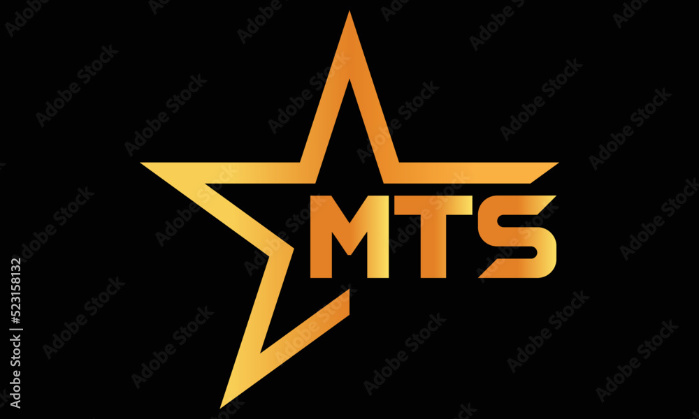 MTS golden luxury star icon three letter logo design vector template ...