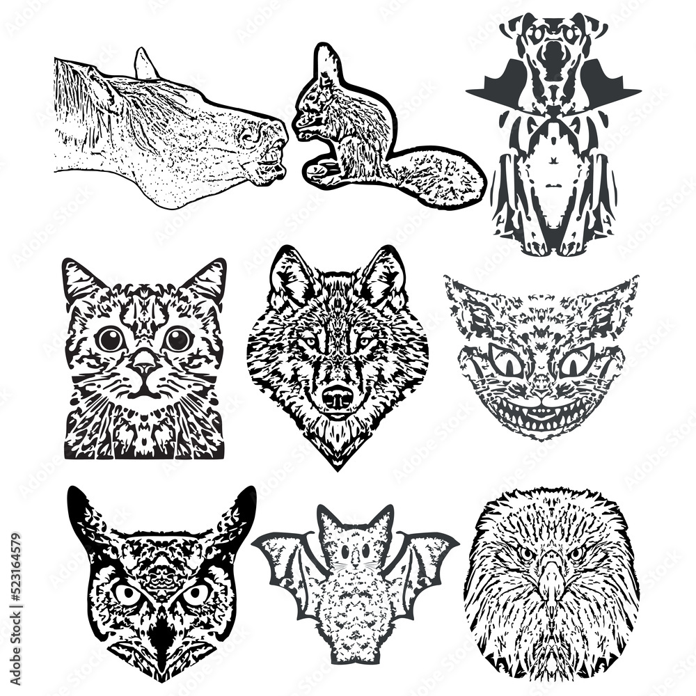 Angry Wild Animals Vector Design. Stock Vector | Adobe Stock