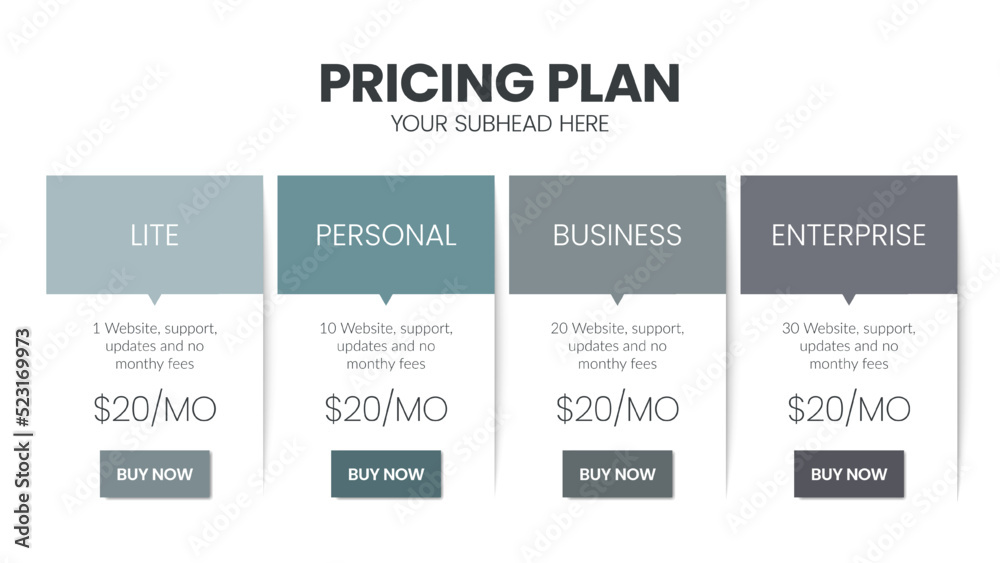 Modern creative pricing subscription plan table template with minimal ...