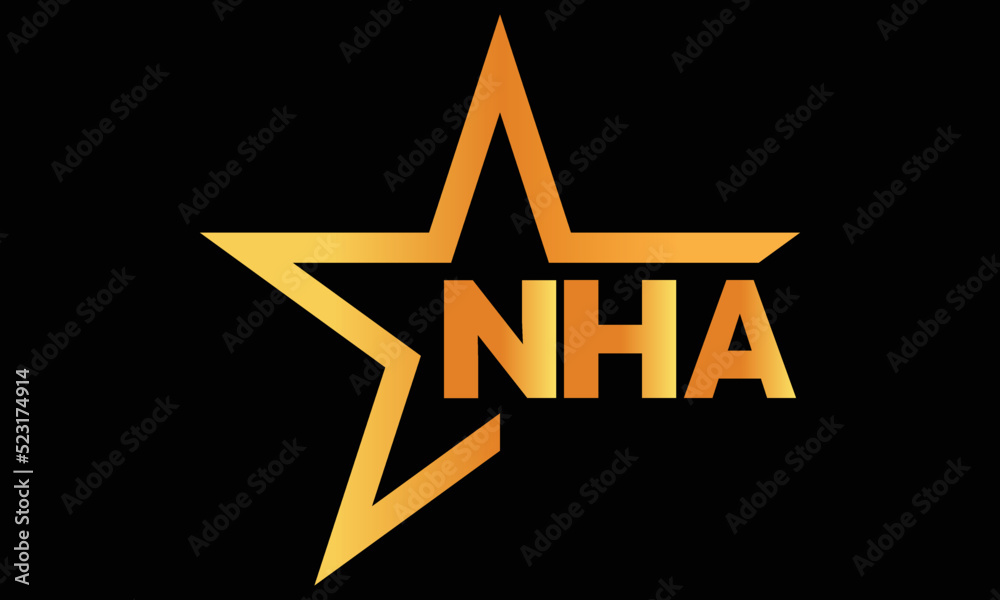 NAH golden luxury star icon three letter logo design vector template ...
