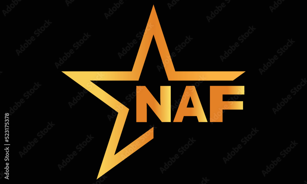 NAF golden luxury star icon three letter logo design vector template ...