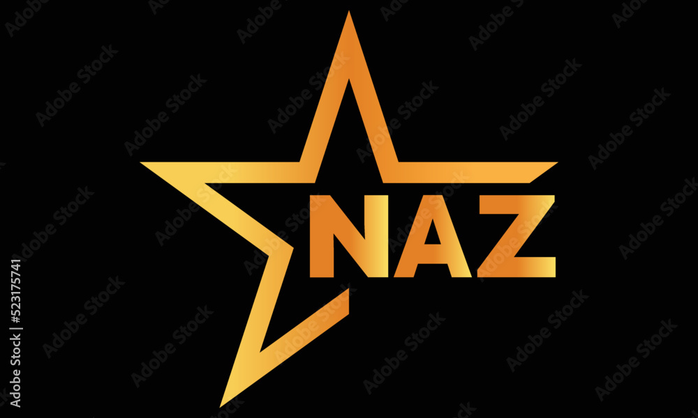 NAZ golden luxury star icon three letter logo design vector template ...