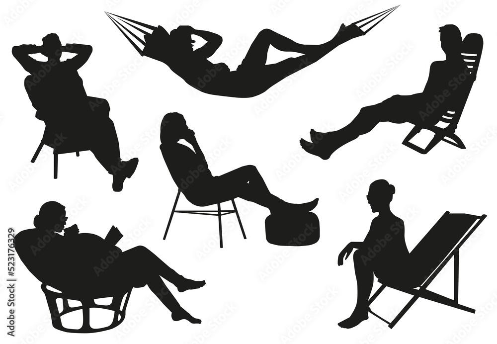 Set of silhouettes of resting people. Vector set. People spend their ...