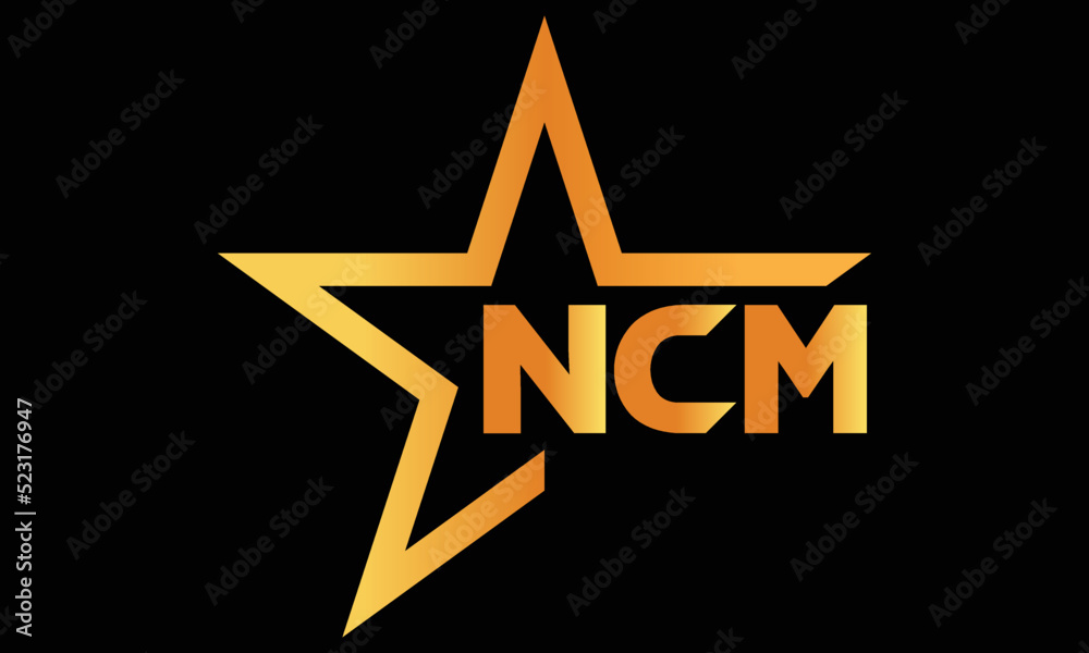NCM golden luxury star icon three letter logo design vector template ...