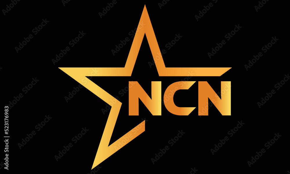 NCN golden luxury star icon three letter logo design vector template ...