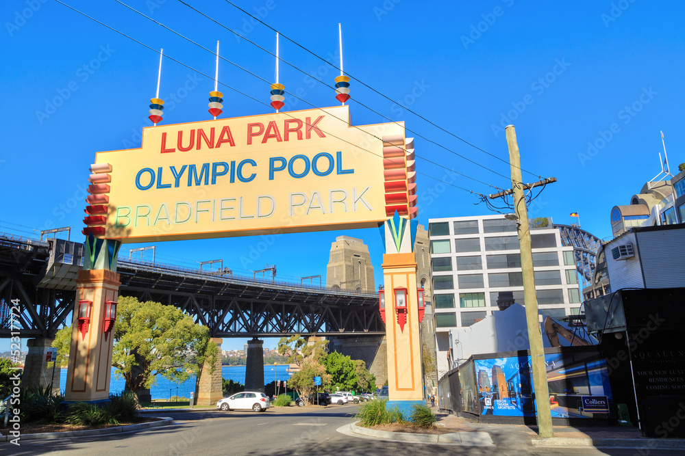 Historic "Luna Park / Olympic Pool / Bradfield Park" welcome arch in ...