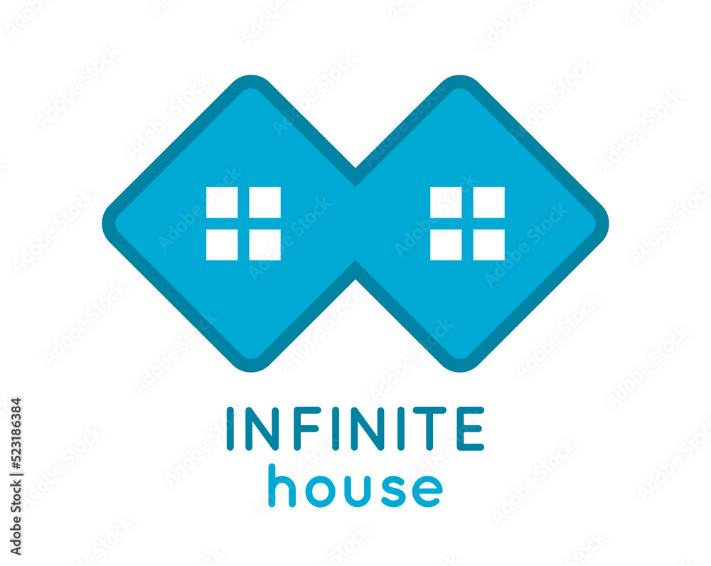 Blue infinite house logo. Real estate logotype template. Two homes ...