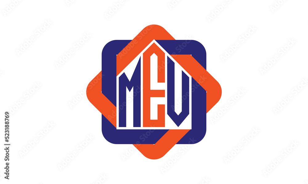 MEV three letter real estate logo with home icon logo design vector ...