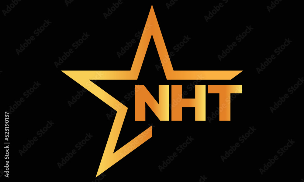 NHT golden luxury star icon three letter logo design vector template ...