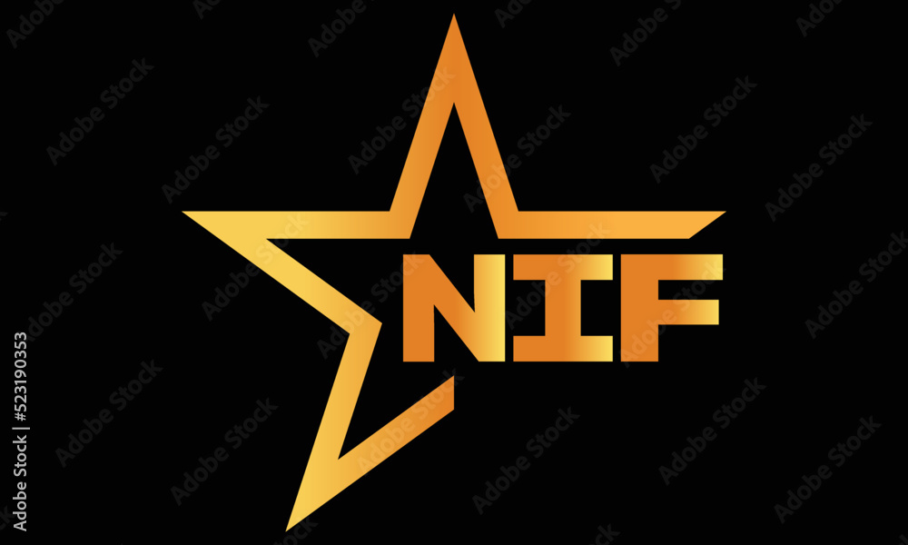 NIF golden luxury star icon three letter logo design vector template ...