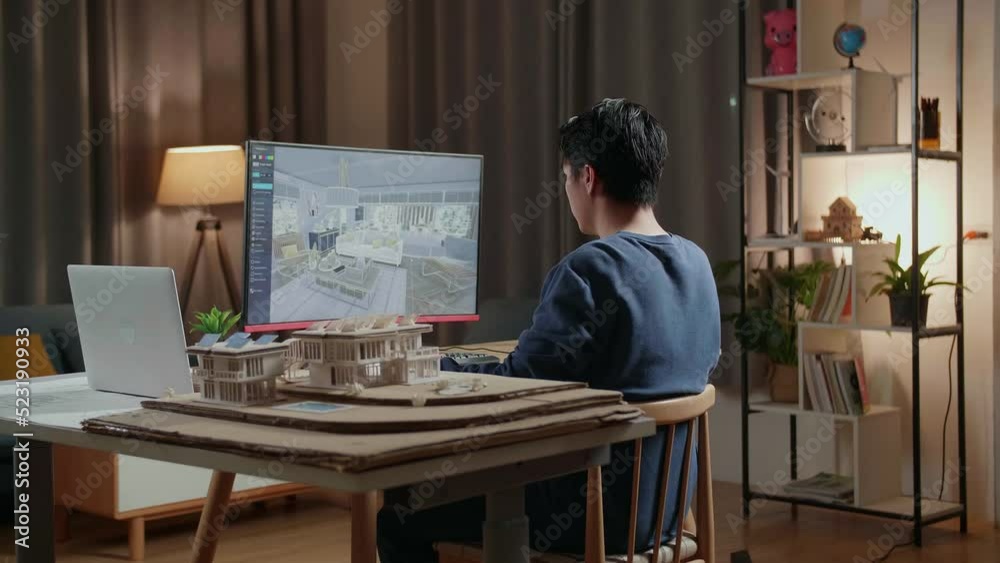 Asian Male Engineer Rotate 3D Room And Putting Colours On Furnitures ...