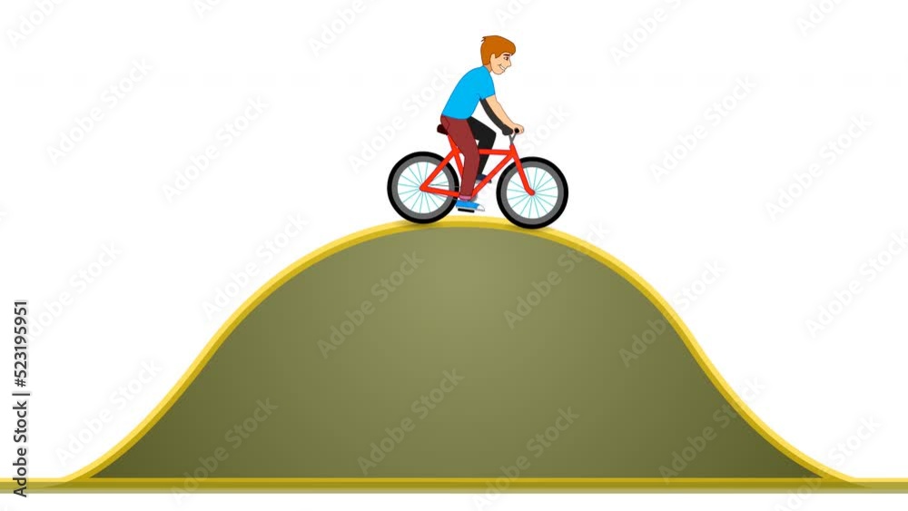 Bicycle hill animation. Potential, kinetic, mechanical energy. Rider ...