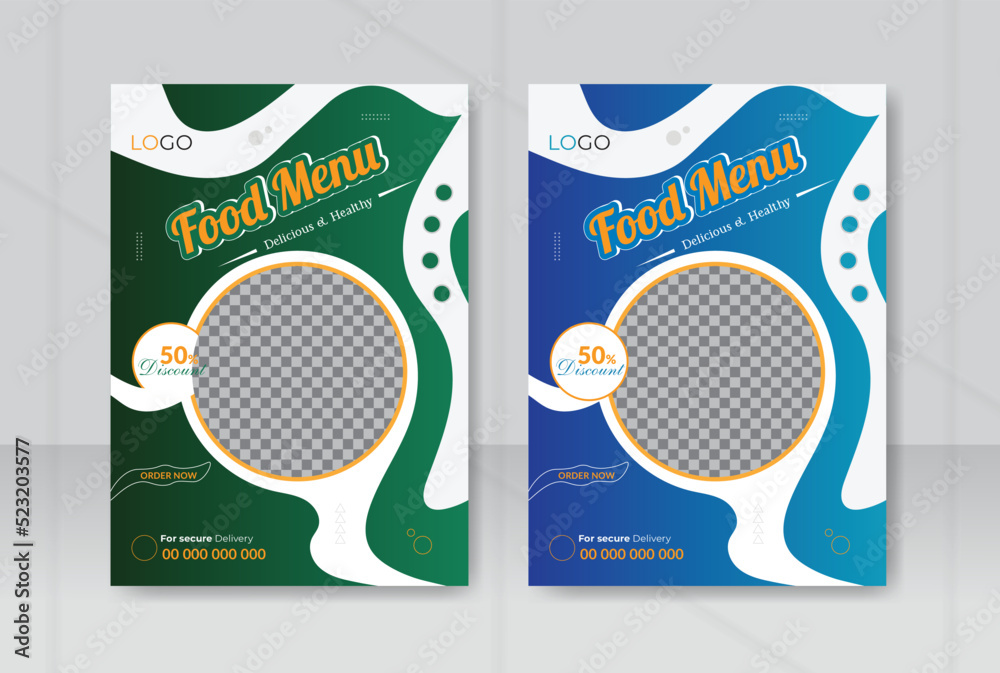 Food menu restarant flyer design and modern colorful a4 size poster ...