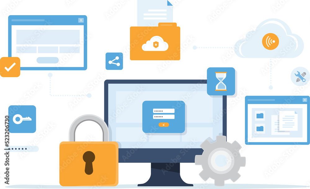 Business technology cloud computing service and technology file upload backup on cloud server ...