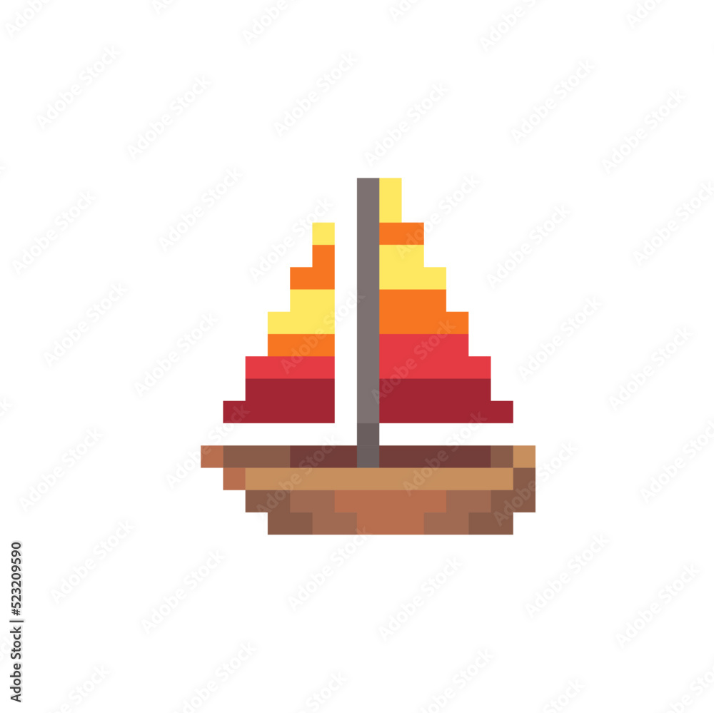 Boat pixel art icon. Isolated vector illustration. 8-bit sprite. Design ...