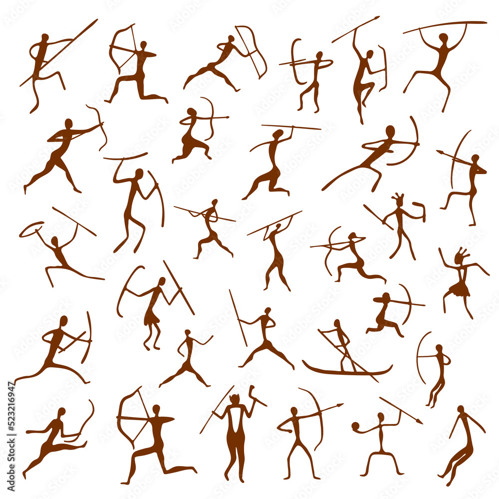 Caveman painting on rock. Primitive ancient drawing of tribal human ...