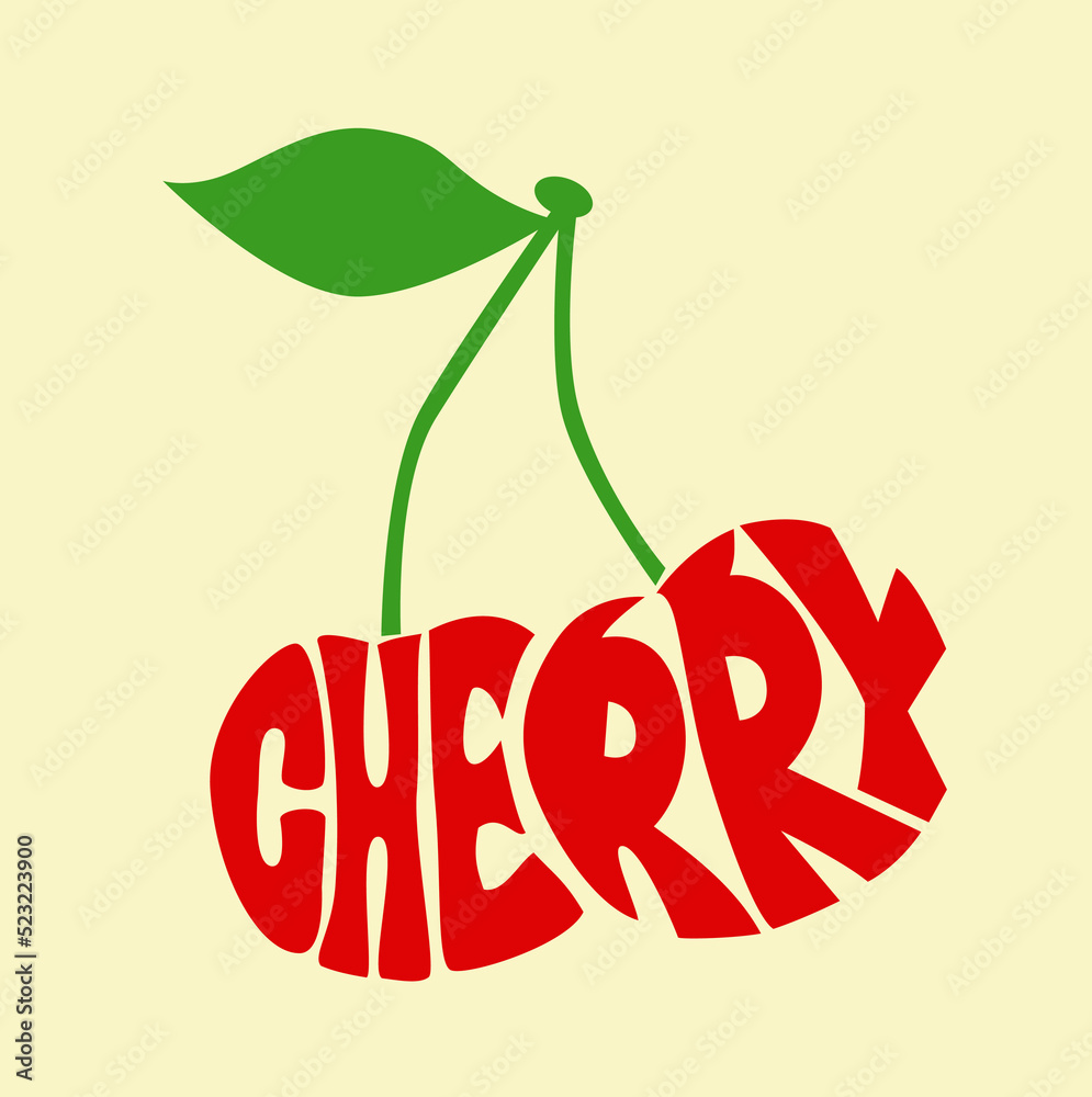 Red Cherry Calligram. Typography Words Cherry on Form Silhouette. Art Print. Vector illustration ...