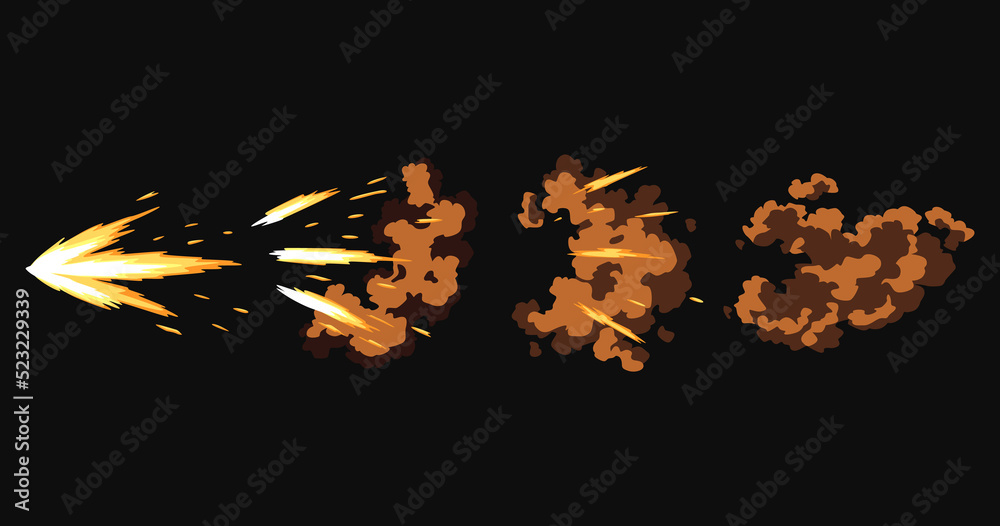 Gun flashes or gunshot animation. Cartoon flash effect of bullet starts ...