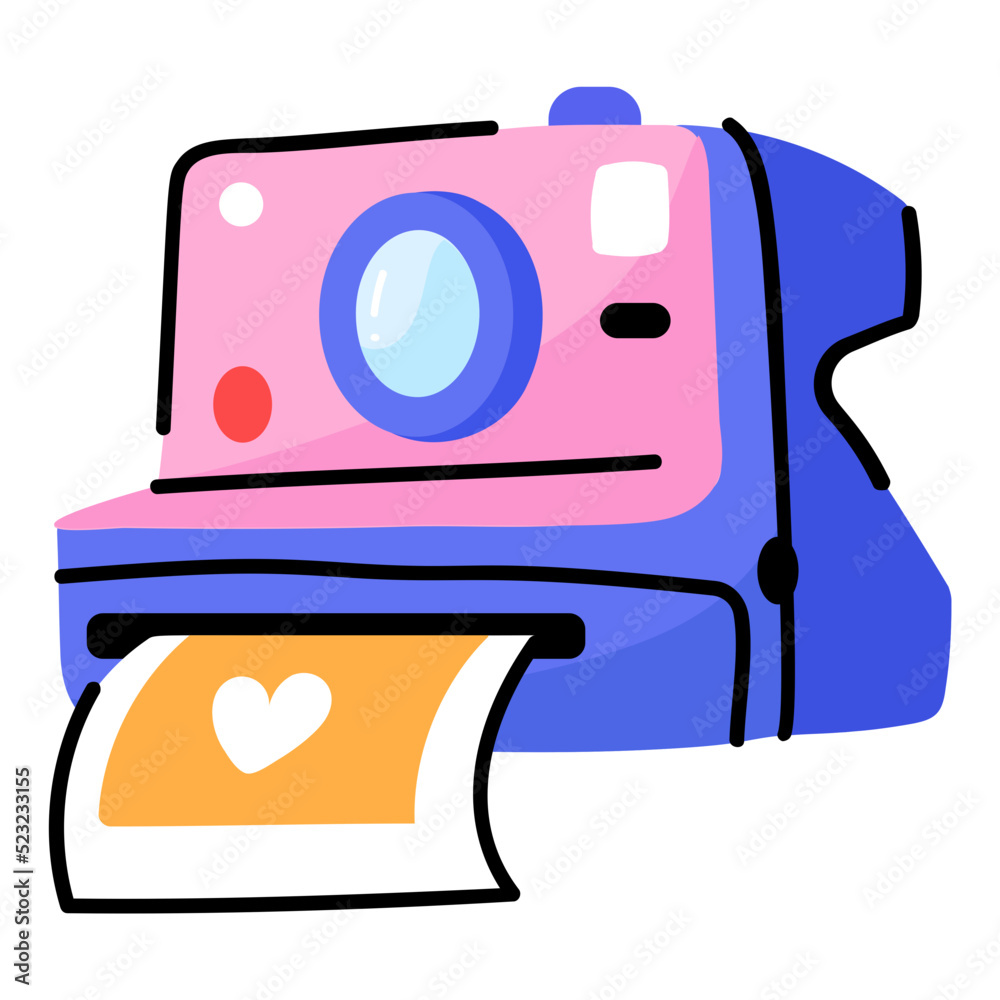 Instant camera sticker in doodle style Stock Vector | Adobe Stock