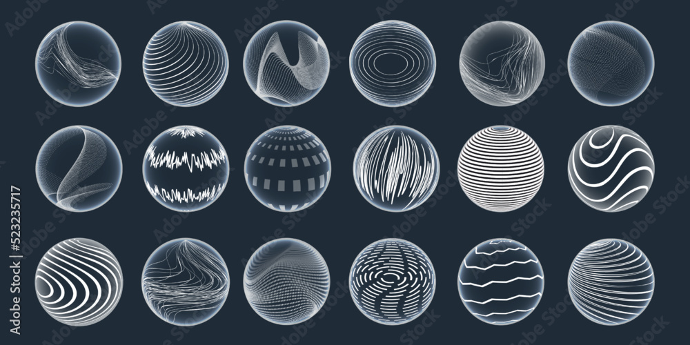 Vecteur Stock Abstract circle 3d sphere. Particle shapes. Globe figures ...