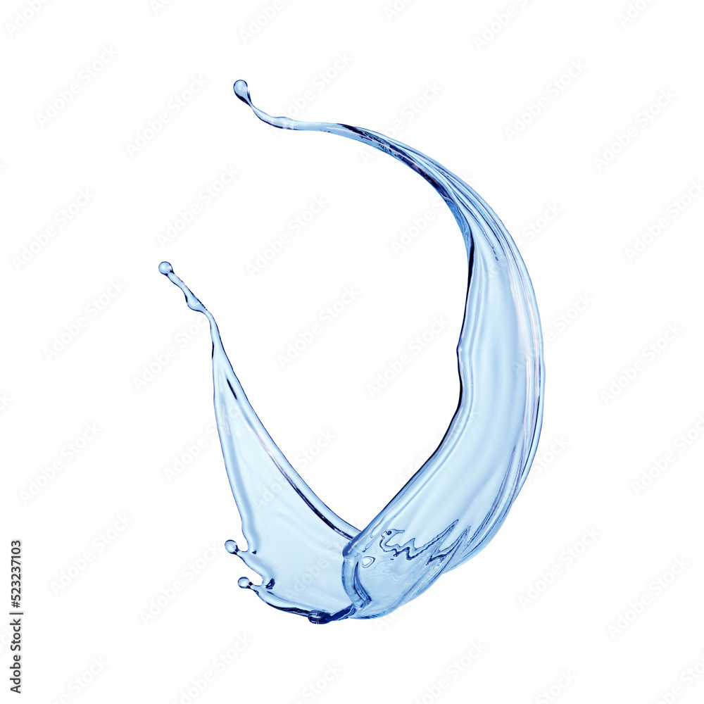 3d render, blue wave, water wavy splash clip art isolated on ...