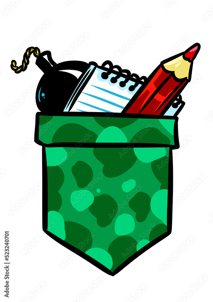 War correspondent pocket khaki notepad pencil bomb clipart cartoon ...