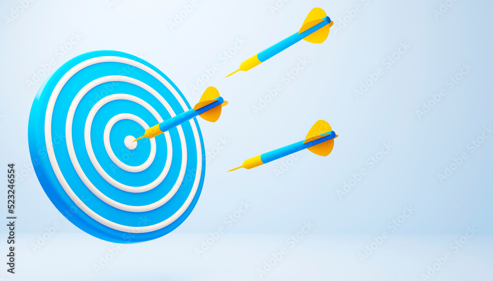 3d target board icon. Hit right on target. Blue aim, arrows, Idea ...