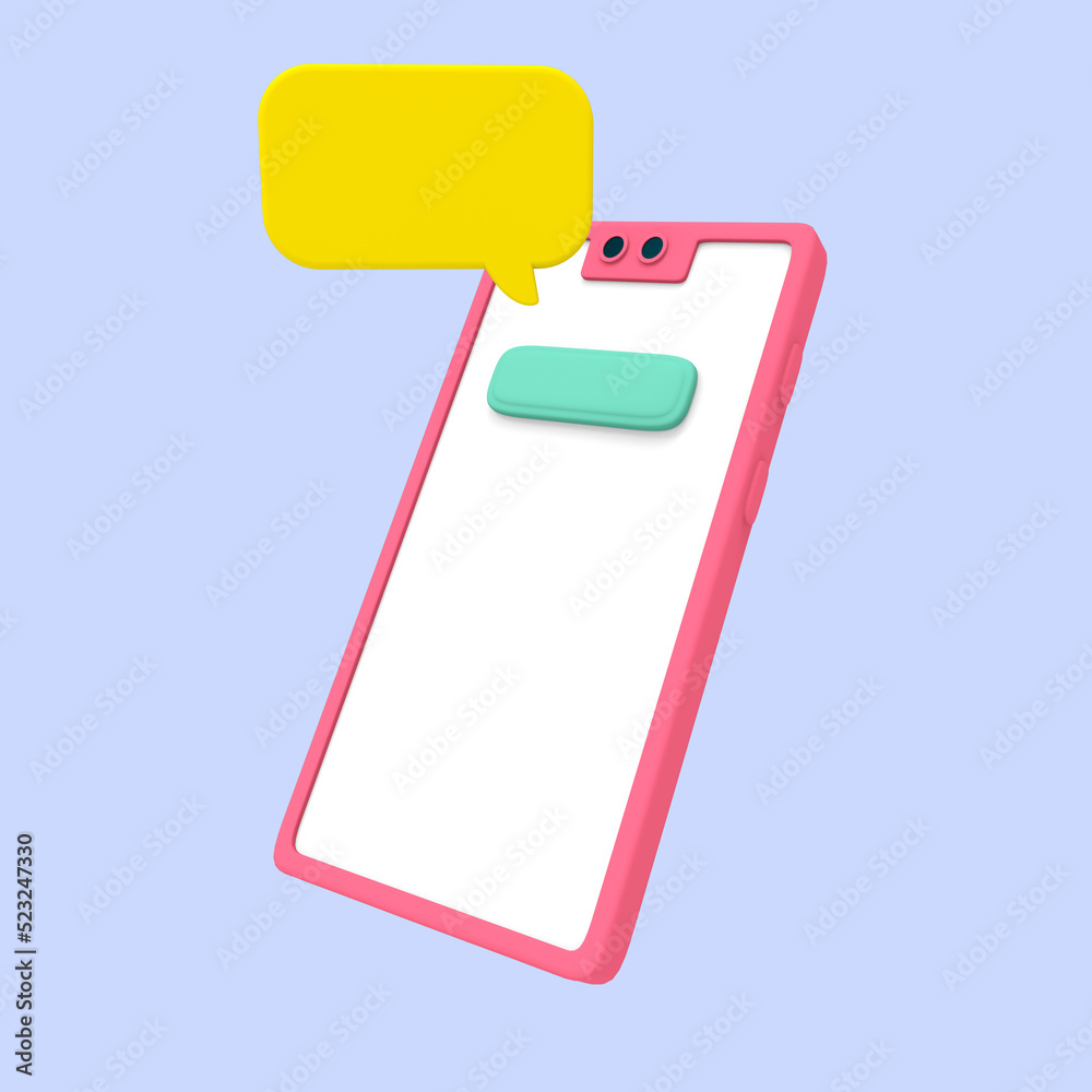 Cartoon pink smartphone 3d illustration mobile phone 3d render white ...