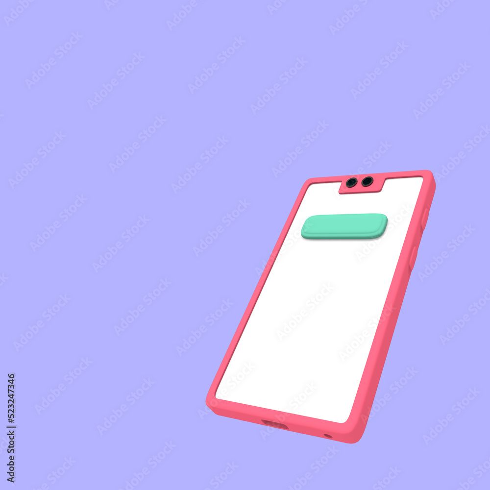 Cartoon pink smartphone 3d illustration mobile phone 3d render white ...