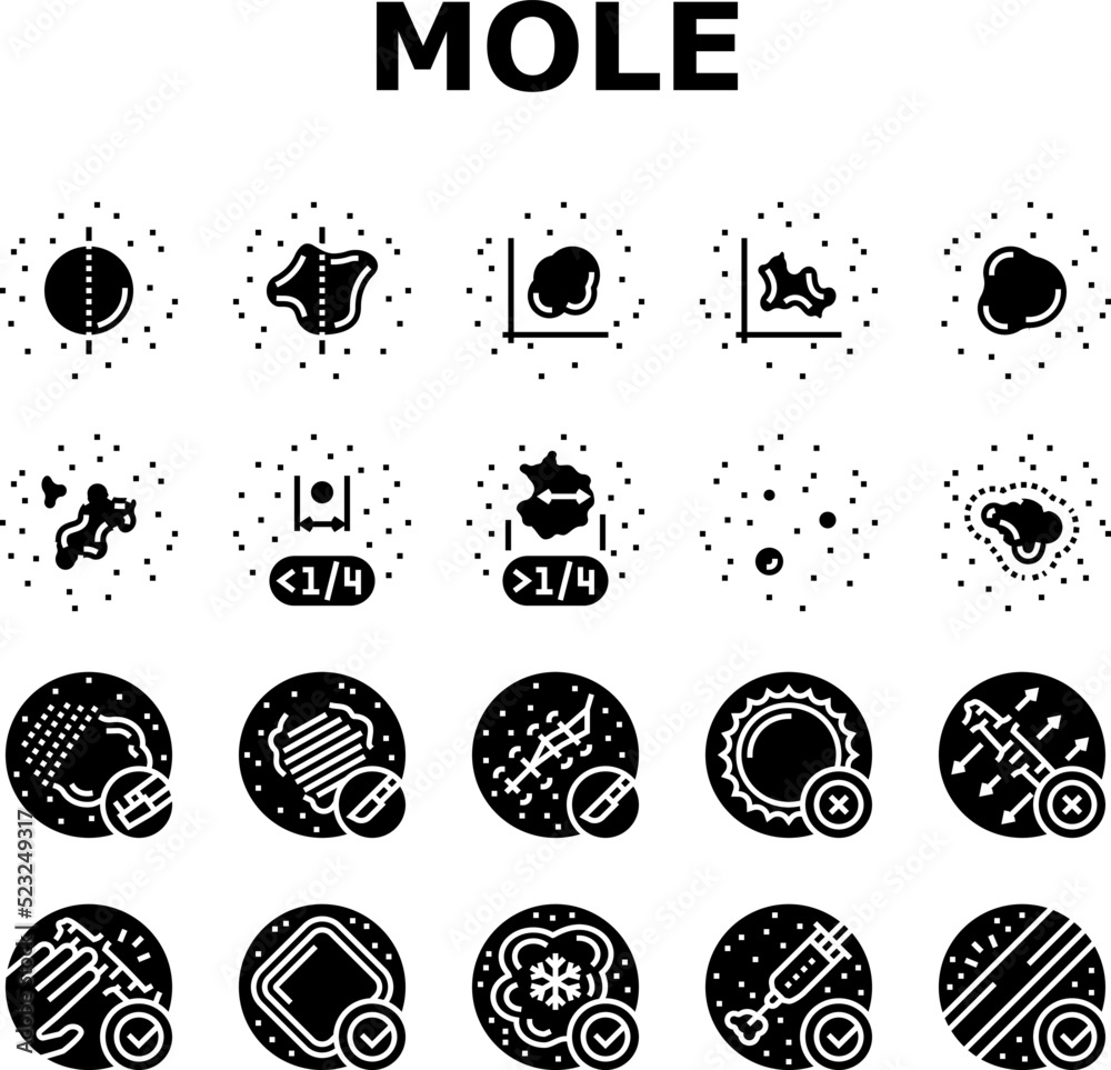 Mole Skin Problem And Disease Icons Set Vector. Asymmetrical And Uneven ...