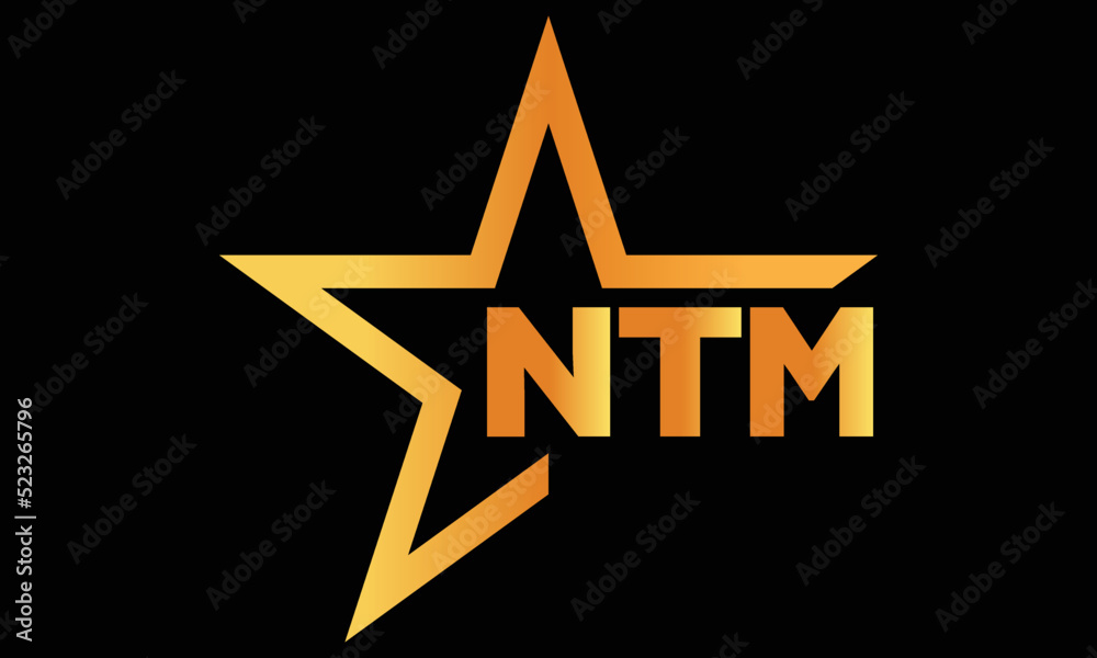 NTM golden luxury star icon three letter logo design vector template ...